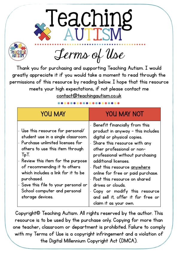 Terms of Use - Teaching Autism