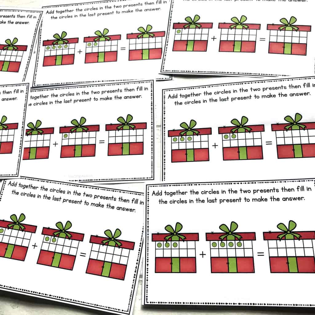 Christmas Addition Ten Frame Task Cards - Teaching Autism