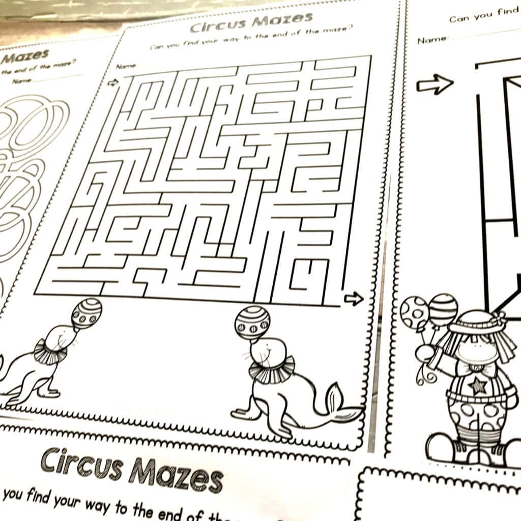 Circus Maze Worksheets, No Prep Worksheets - Teaching Autism