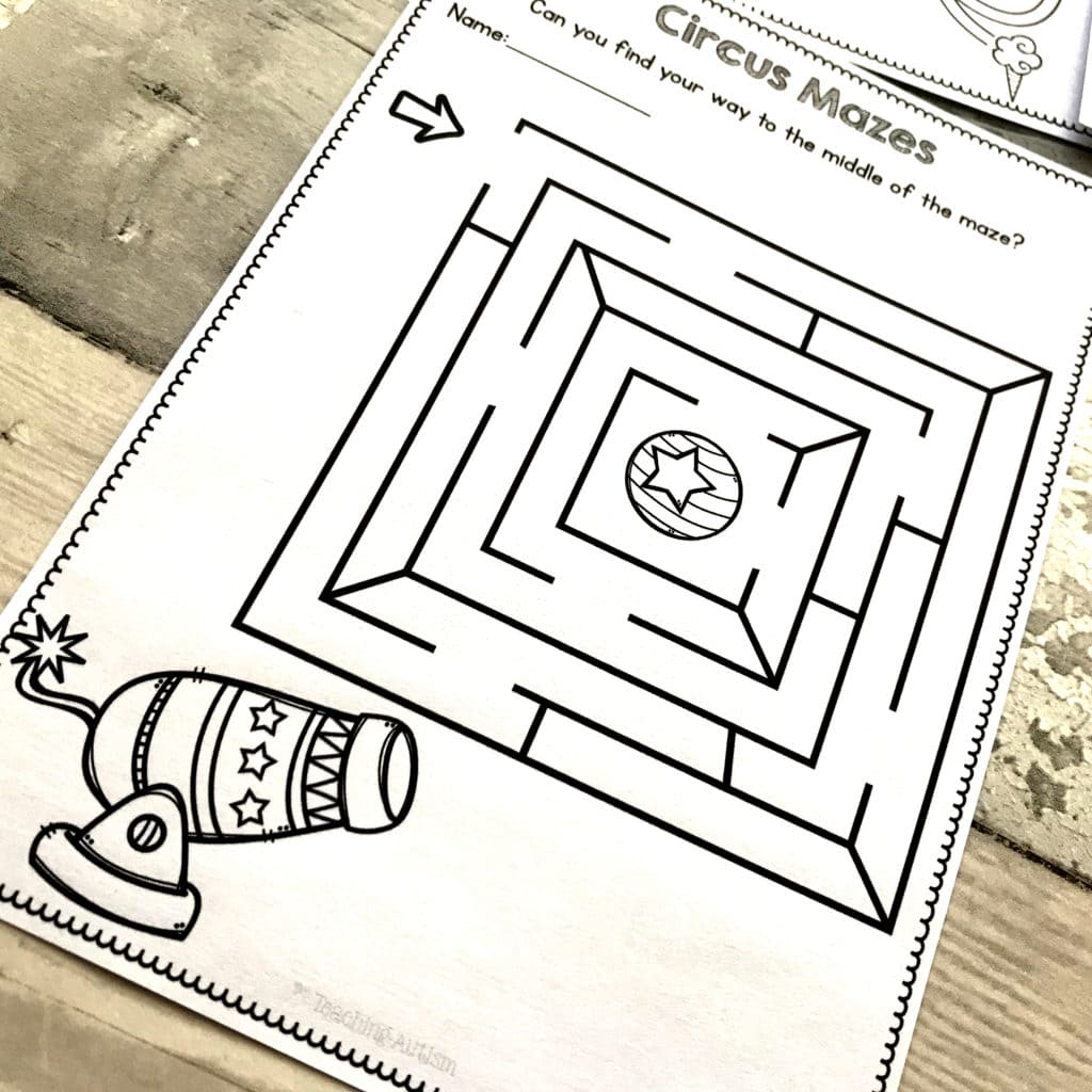 Circus Maze Worksheets, No Prep Worksheets - Teaching Autism