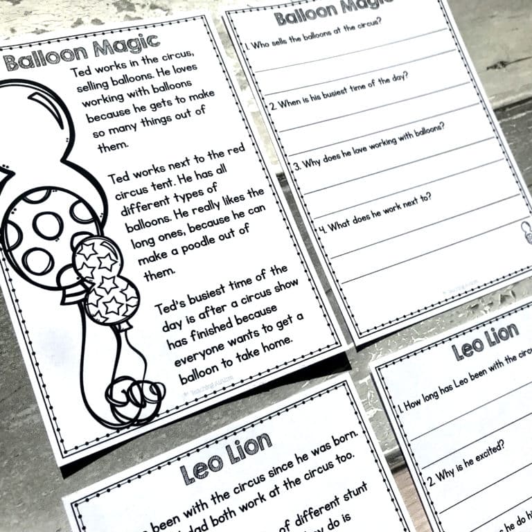 Reading Comprehension Passages and Questions - Circus - Teaching Autism
