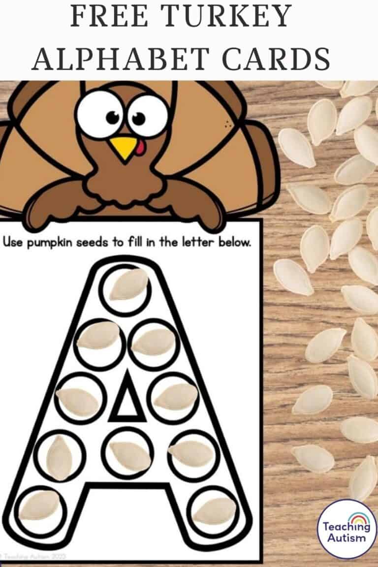 Free Turkey Alphabet Cards with Pumpkin Seeds - Teaching Autism