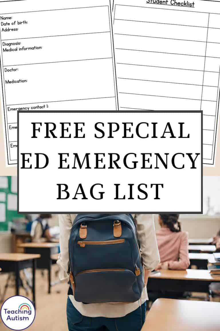 Free Special Education Emergency Bag List - Teaching Autism